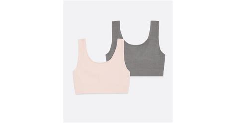 Girls 2 Pack Grey And Pink Ribbed Seamless Crop Tops New Look