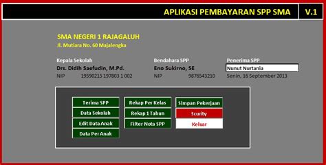 Membuat Aplikasi Pembayaran Spp Model Excel 2010 Keatas Terbaru Rumus