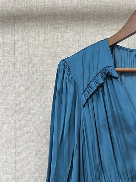 여성용 V넥 플리츠 미디 드레스 꽃무늬 트림 장식 올매치 숙녀용 하이 웨이스트 랜턴 슬리브 로브 봄 여름 2023 신상 Aliexpress