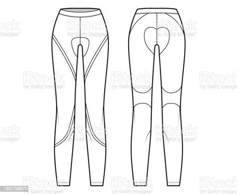 낮은 허리 상승 전체 길이와 사이클링 바지 레깅스 기술 패션 일러스트 플랫 스포츠 트레이닝 캐주얼 요가에 대한 스톡 벡터 아트 및 기타 이미지 Istock