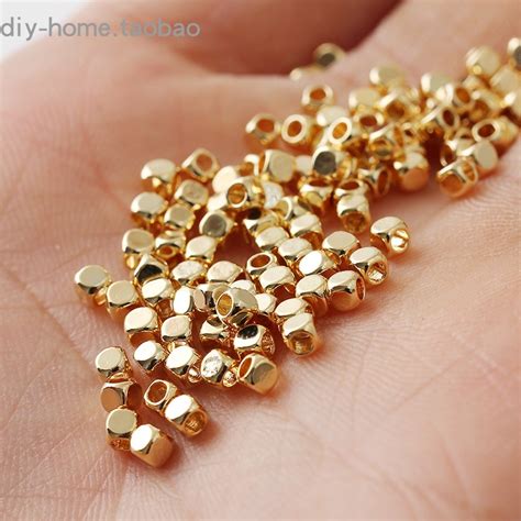 保色18k包金珠子方珠不褪色小隔珠小金珠散珠串珠材料手链diy配件 虎窝淘