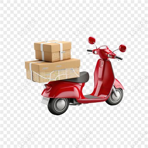 핀 위치에 판지 상자가 있는 3d 배달 스쿠터 또는 스마트폰의 스쿠터에서 3d온라인소포 Png 일러스트 무료 다운로드 Lovepik