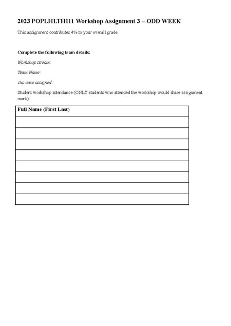 2023 Assignment 3 Odd Week Final 2023 Poplhlth111 Workshop