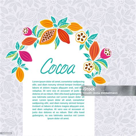 잎과 코코아 콩입니다 그려진 코코아 콩 열대 과일 단풍 유기농 디저트 향기로운 음료 천연 초콜릿 벡터 그래픽 배경입니다 코코아 가루에 대한 스톡 벡터 아트 및 기타 이미지