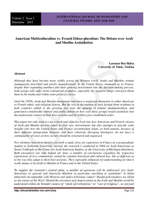 Pdf American Multiculturalism Vs French Ethno Pluralism The Debate Over Arab And Muslim