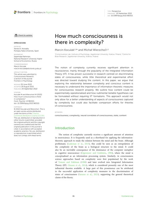 Pdf How Much Consciousness Is There In Complexity