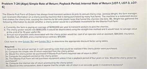 solved problem 7 24 algo simple rate of return payback