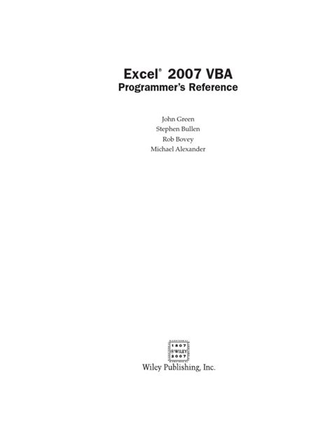 Excel 2007 Vba Pdf Microsoft Excel Visual Basic For Applications