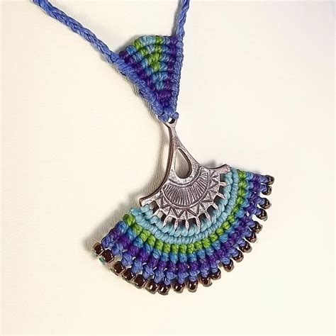 Macrame Necklace Peacock Necklace Fan Necklace Boho Etsy