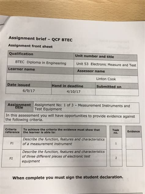 Solved Assignment Brief Qcf Btec Assignment Front Sheet