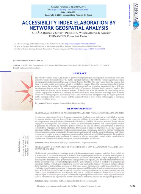 Pdf Accessibility Index Elaboration By Network Geospatial Analysis