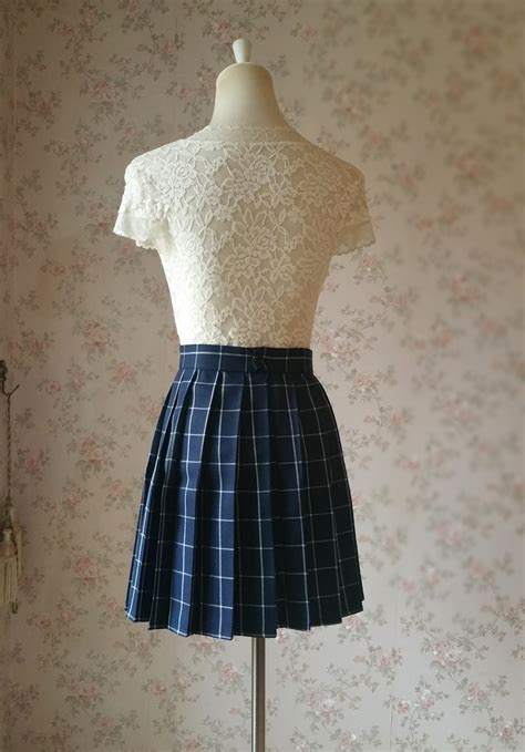 Women Girl Dark Green Plaid Skirt Mini Pleated School Skirt Pleated