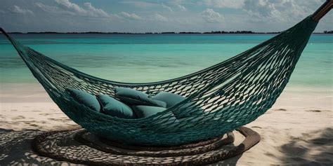 Premium Ai Image Open Hammock On The Beach The Maldives In The Style Of Dark Teal And Light