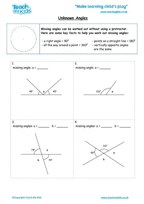 Mathantics Worksheets Finding An Unknown Angle