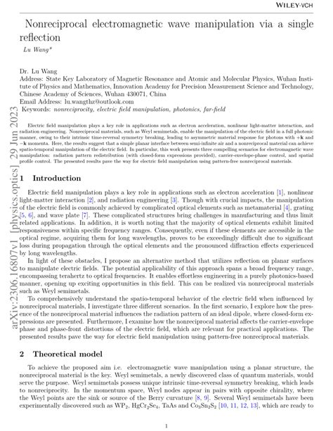 Pdf Nonreciprocal Electromagnetic Wave Manipulation Via A Single Reflection