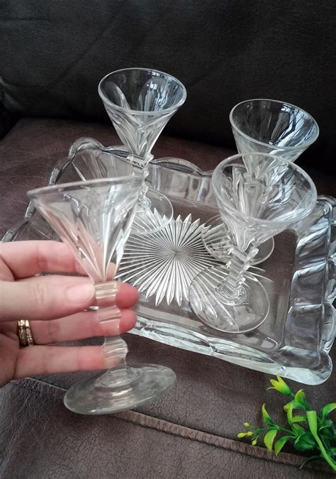 Antique Port Glasses Set Of 4 With Glass Serving Tray Celebration