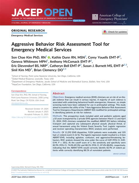 Pdf Aggressive Behavior Risk Assessment Tool For Emergency Medical