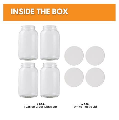 One Gallon Wide Mouth Glass Jar With Lid Set Of 4