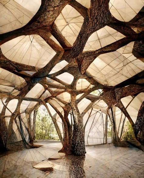 Abstract Tree Like Structure With Patterned Shadows On The Ground Pavilion Designs Are T