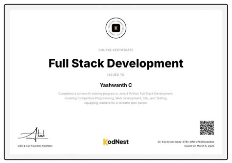 i am thrilled to share that i have successfully completed my full stack development course at
