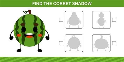 유치원과 유치원을위한 귀여운 과일 교육 페이지 게임의 올바른 그림자 찾기 프리미엄 벡터