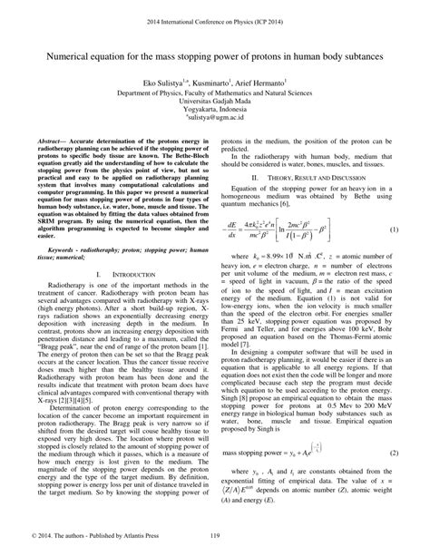 Pdf Numerical Equation For The Mass Stopping Power Of Protons In