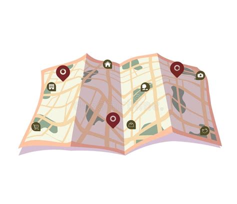 Paper Folded Map Filled With Various Icons And Symbols Map Include Streets Landmarks With A