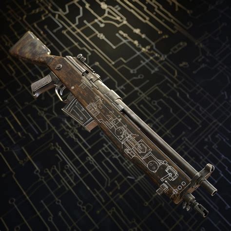 A Vintage Rifle With A Schematic Diagram Etched On The Stock Against A