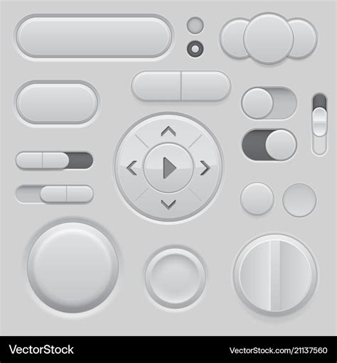 Gray Interface Buttons 3d Set Of Ui Icons Vector Image