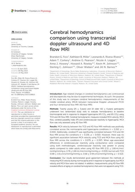 Pdf Cerebral Hemodynamics Comparison Using Transcranial Doppler Ultrasound And 4d Flow Mri