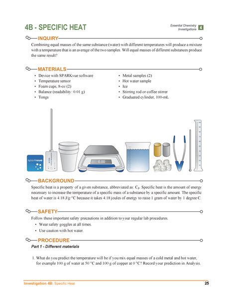 Specific Heat Lab Manual Investigation B Specific Heat Combining Equal Masses Of The Same