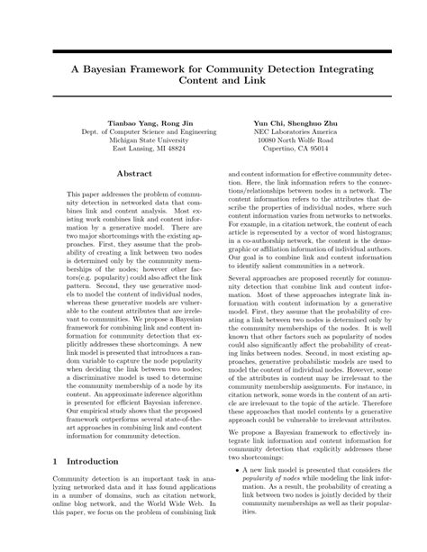 Pdf A Bayesian Framework For Community Detection Integrating Content And Link