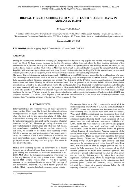 Pdf Digital Terrain Models From Mobile Laser Scanning Data In Moravian Karst
