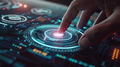 digitization concept a human finger presses a touch screen button and