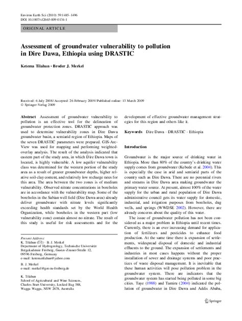 Pdf Assessment Of Groundwater Vulnerability To Pollution Using Two Different Vulnerability