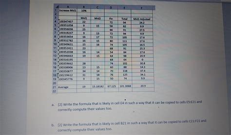 Solved A [2] Write The Formula That Is Likely In Cell E4 In