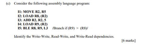 Solved C Consider The Following Assembly Language Program