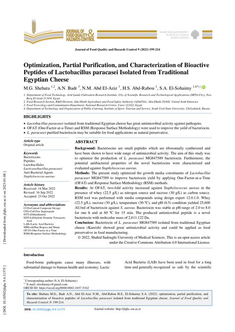 Pdf Optimization Partial Purification And Characterization Of Bioactive Peptides Of