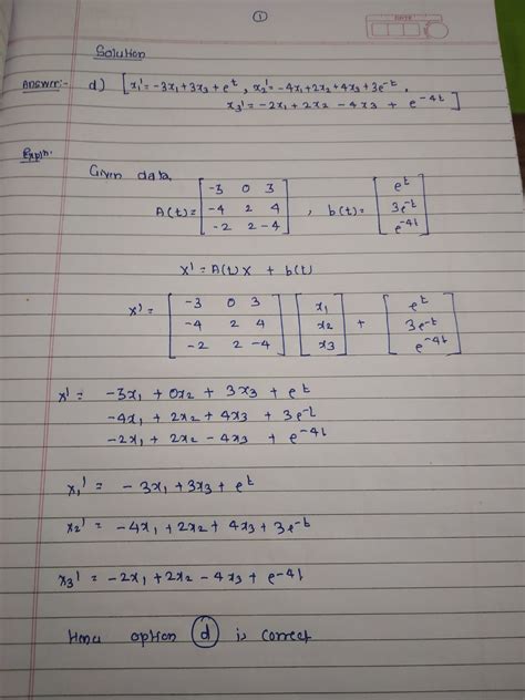Solved A Matrix Function A And A Vector Function B Are Given Write The System Of Equations