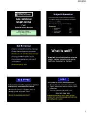 1 SOIL BEHAVIOUR Pdf 6 09 2016 Subject Information Geotechnical Engineering Part 1 Soil