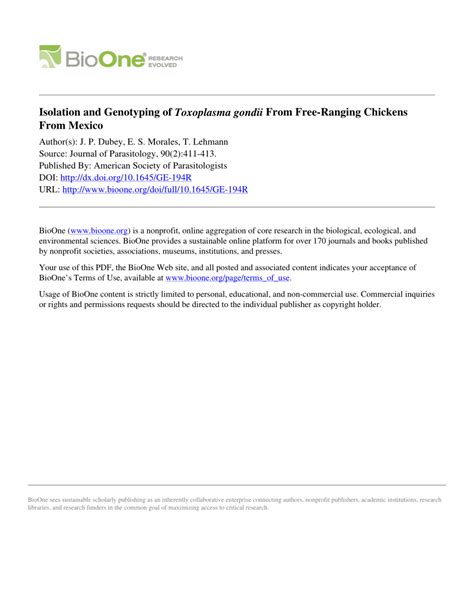Pdf Isolation And Genotyping Of Toxoplasma Gondii From Free Ranging Chickens From Mexico