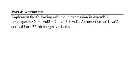 Solved Part 4 Arithmetic Implement The Following Arithmetic