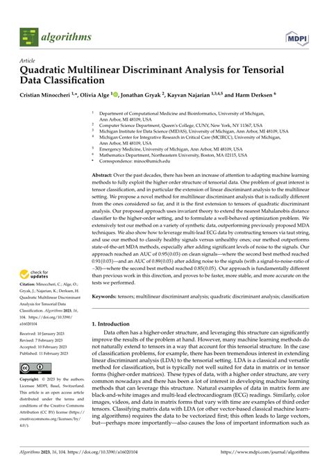 Pdf Quadratic Multilinear Discriminant Analysis For Tensorial Data Classification
