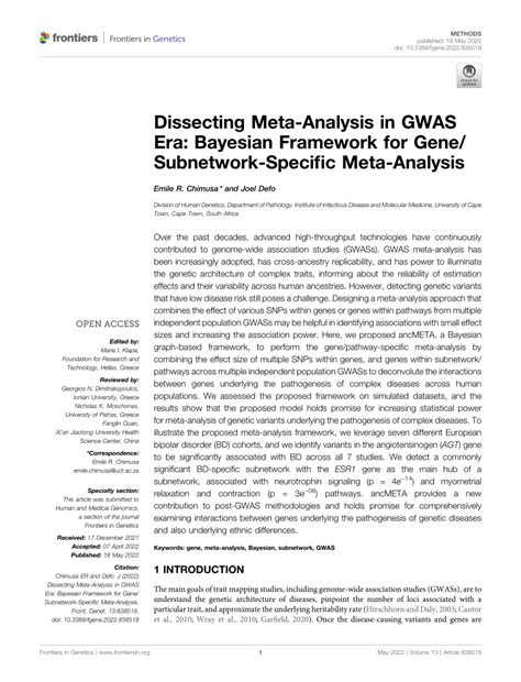 Pdf Dissecting Meta Analysis In Gwas Era Bayesian Framework For Gene