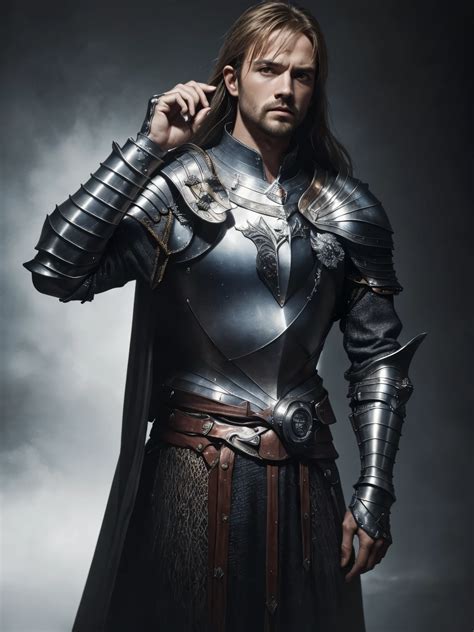 мужчина в доспехах позирует для фото в темной комнате Seaart Ai