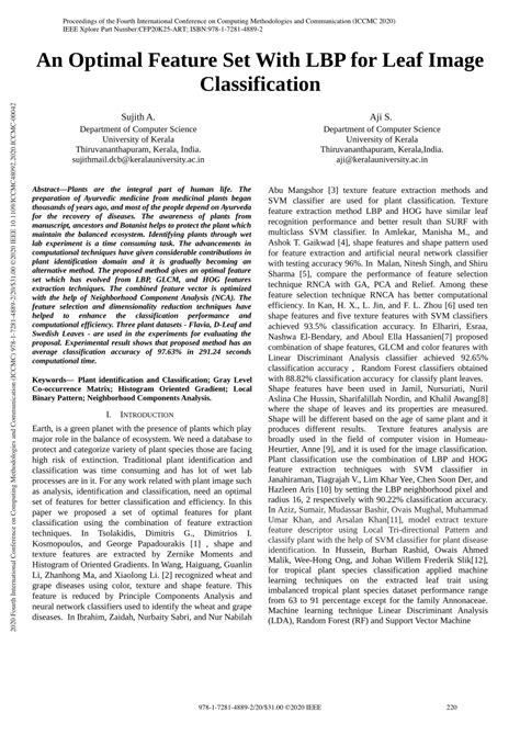 Pdf An Optimal Feature Set With Lbp For Leaf Image Classification