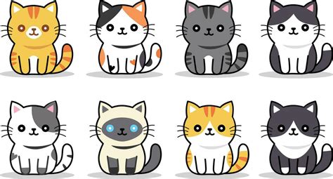 A Collection Of Cute Cats With Various Patterns And Character Simple