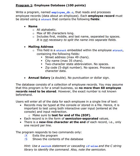 Solved Program 1 Employee Database 100 Points Write A