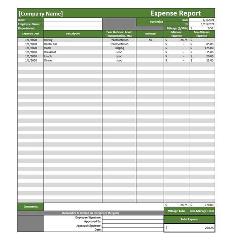 Expense Report Template Excel Editable Printable Etsy UK