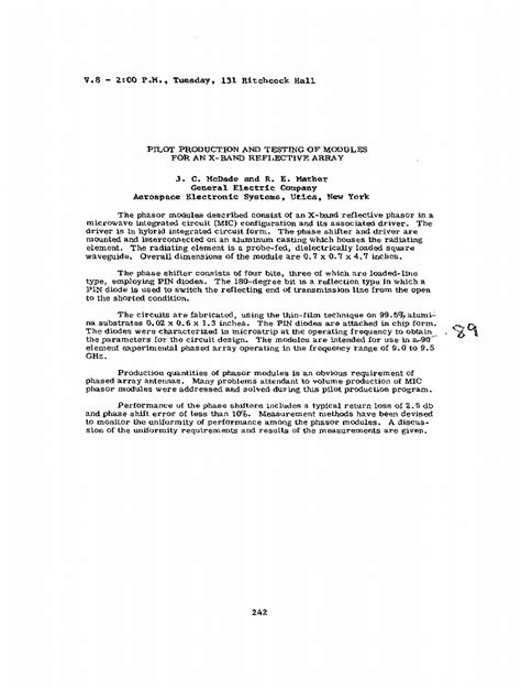 Pilot Production And Testing Of Modules For An X Band Reflective Array Ieee Conference